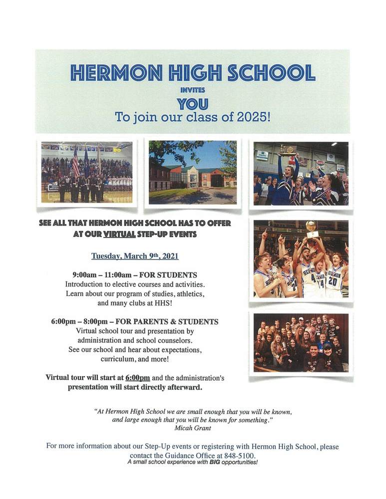Attention 8th Grade Students families Hermon Middle School